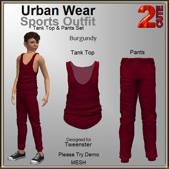 Second Life Marketplace - Urban Wear Sport Outfit [2cute] Burgundy